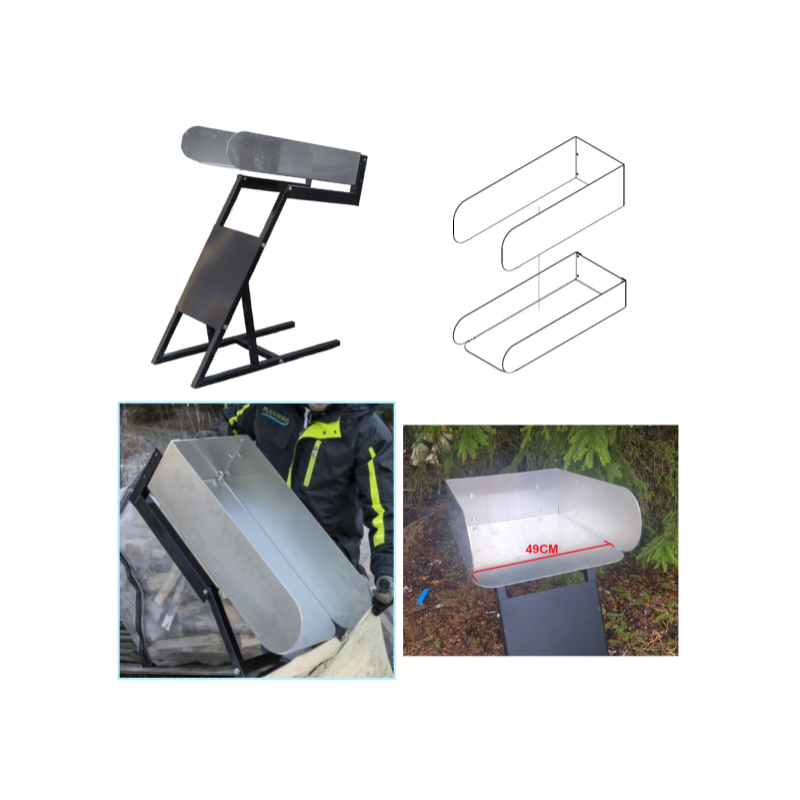 Verkkopussien pakkauslaitteen kaukalo samaan jalkaosaan